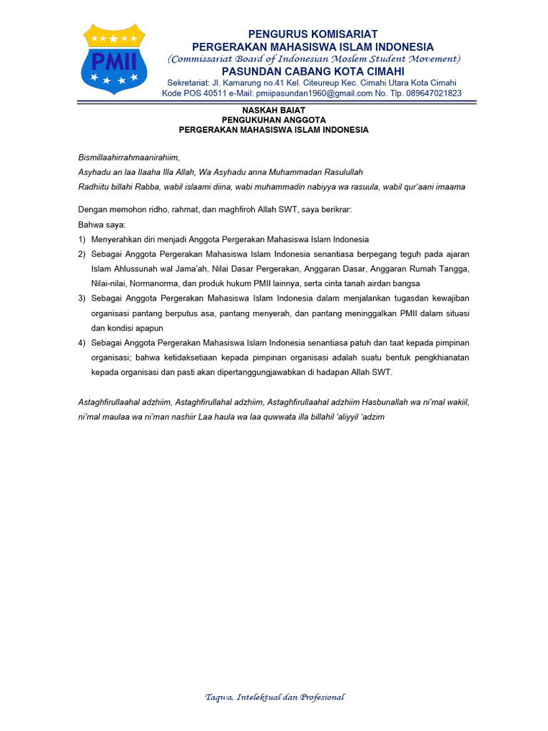 Naskah Baiat MAPABA PMII PASUNDAN | PDF