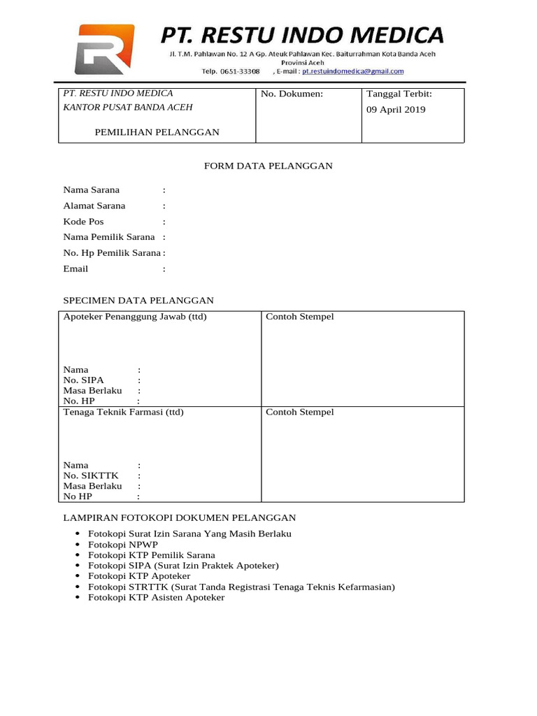 Specimen Pelanggan | PDF
