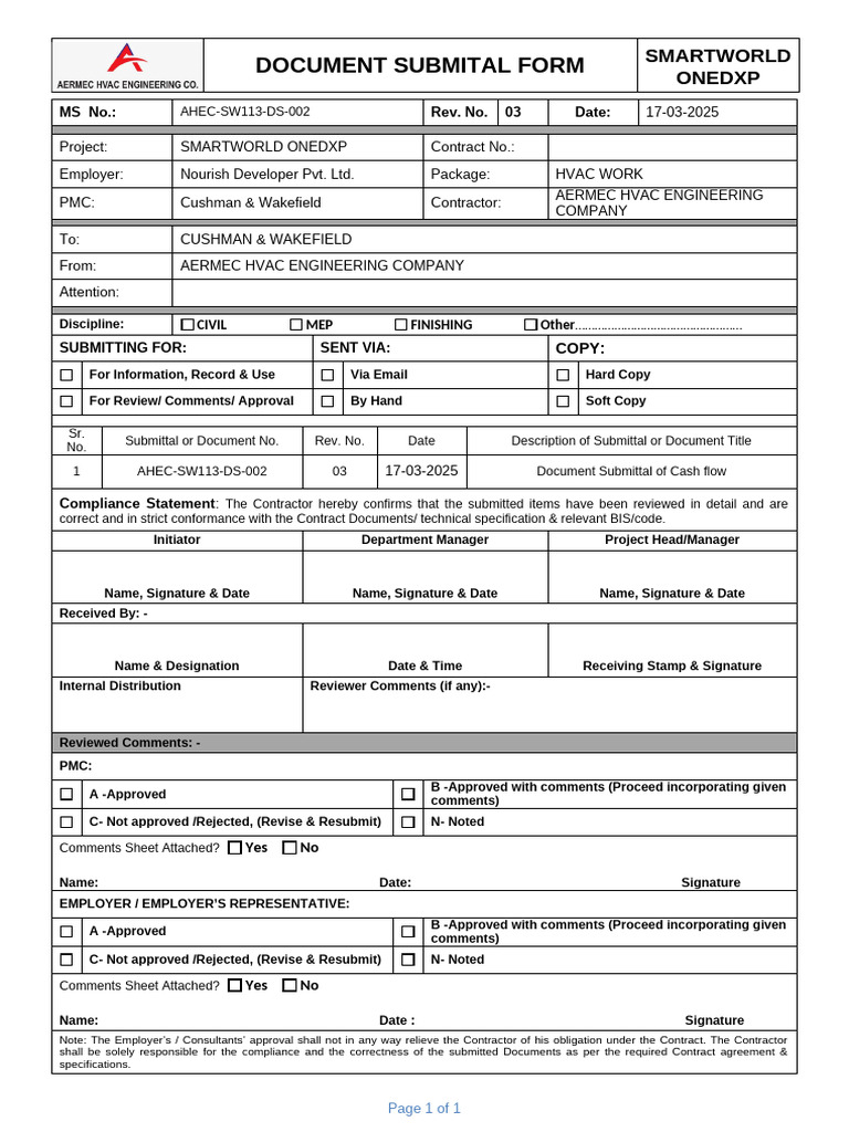 Document Submittal Format Cash Flow | PDF