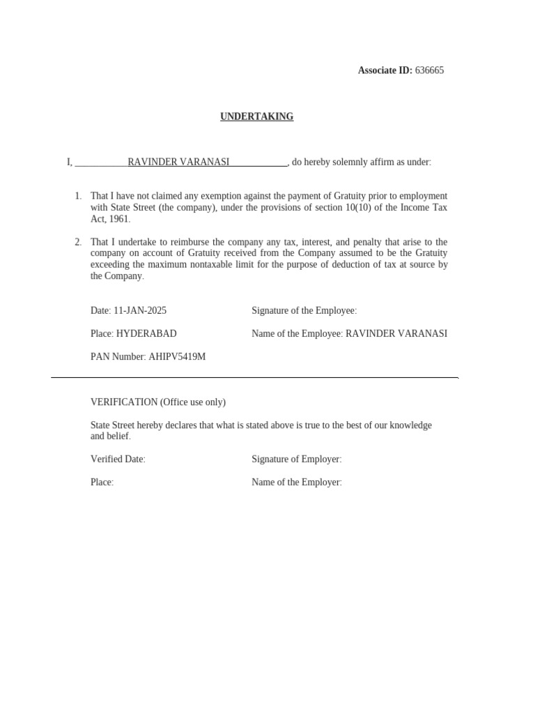 Gratuity Declaration Form | PDF