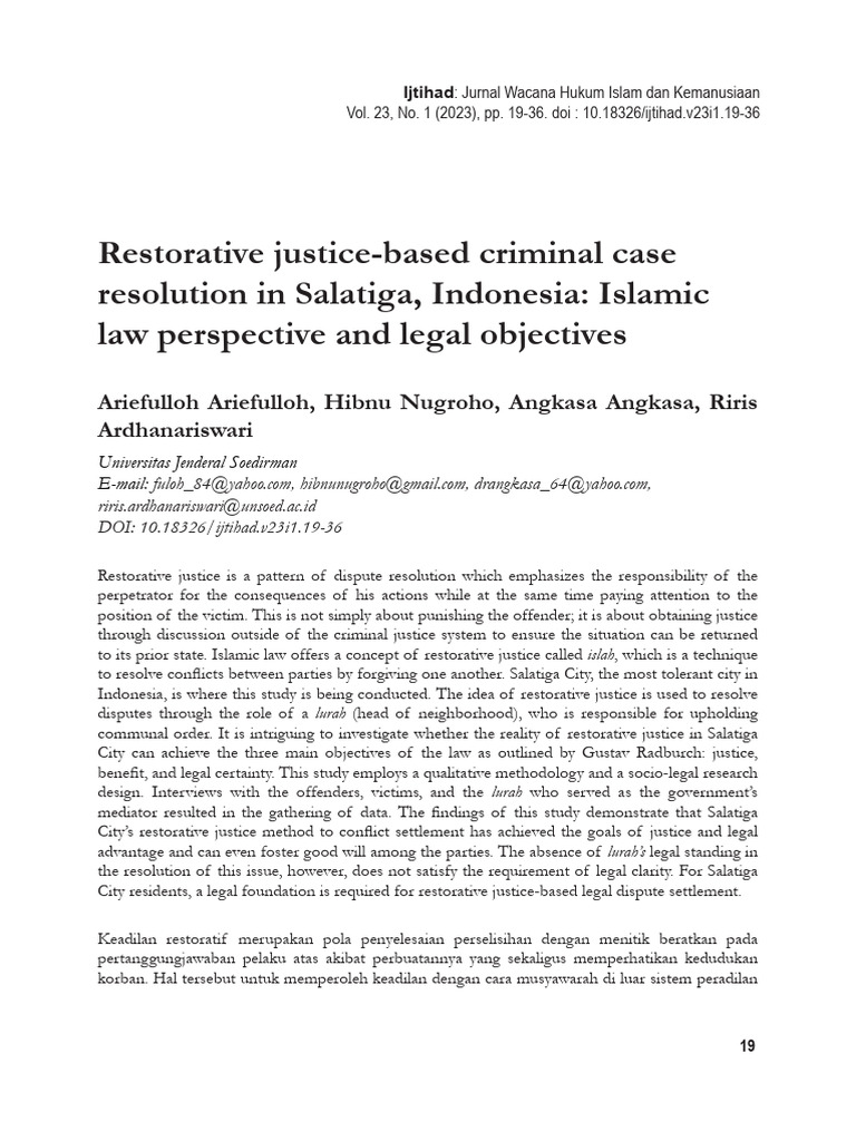 Al Ijtihad Restorative Justice | PDF | Restorative Justice | Crimes