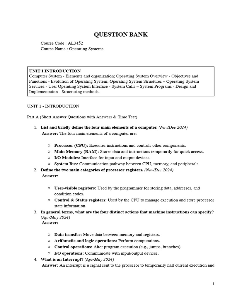 Os Question Bank | PDF | Process (Computing) | Scheduling (Computing)
