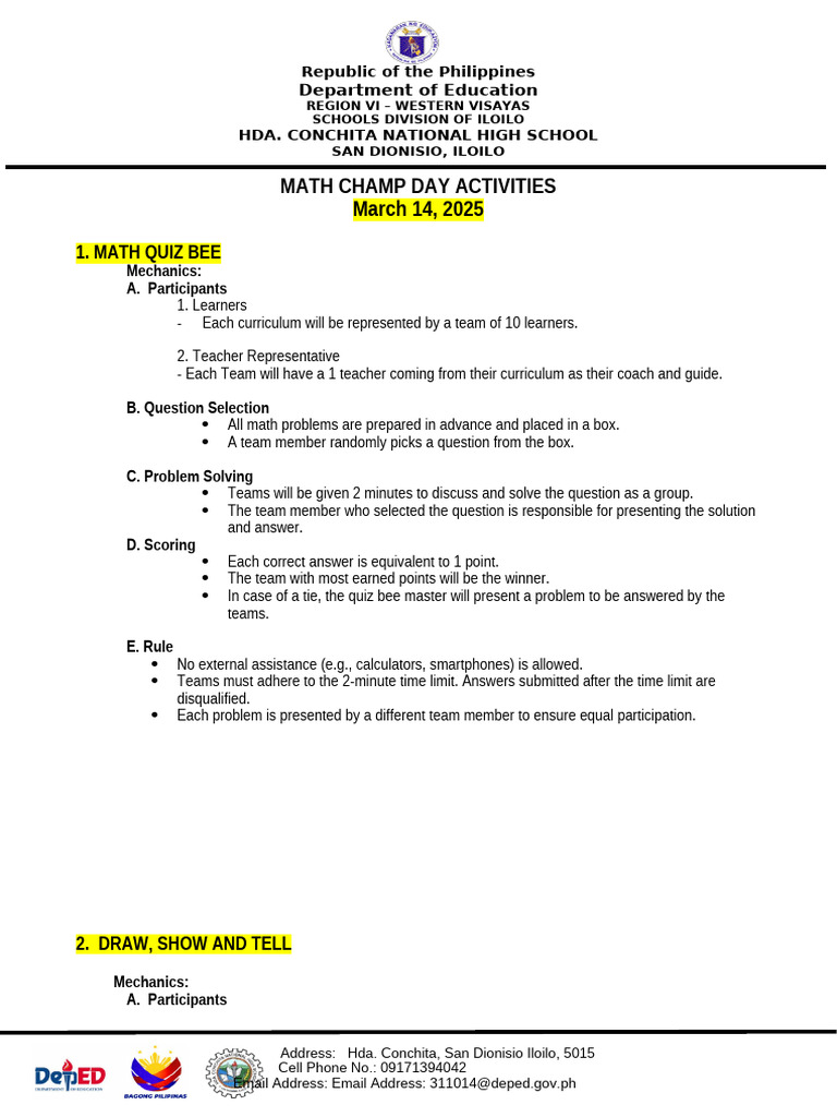 MATH-CHAMP-DAY-ACTIVITIES | PDF | Drawing | Creativity