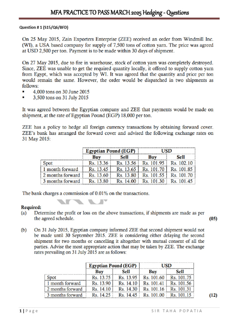 MFA Hedging Practice Questions 2025 | PDF