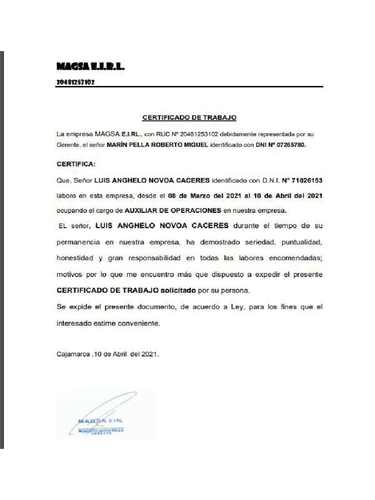 Certificado Magsa | PDF