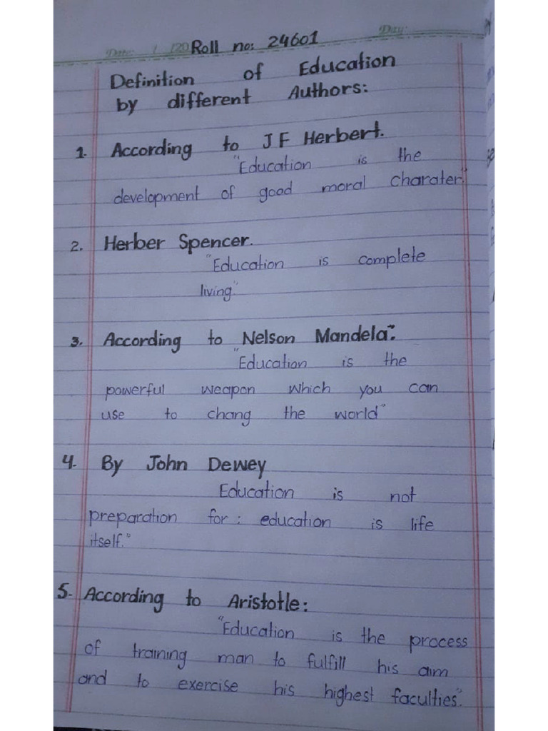 Roll no 24601. 10 definitions of Education by different authors. | PDF