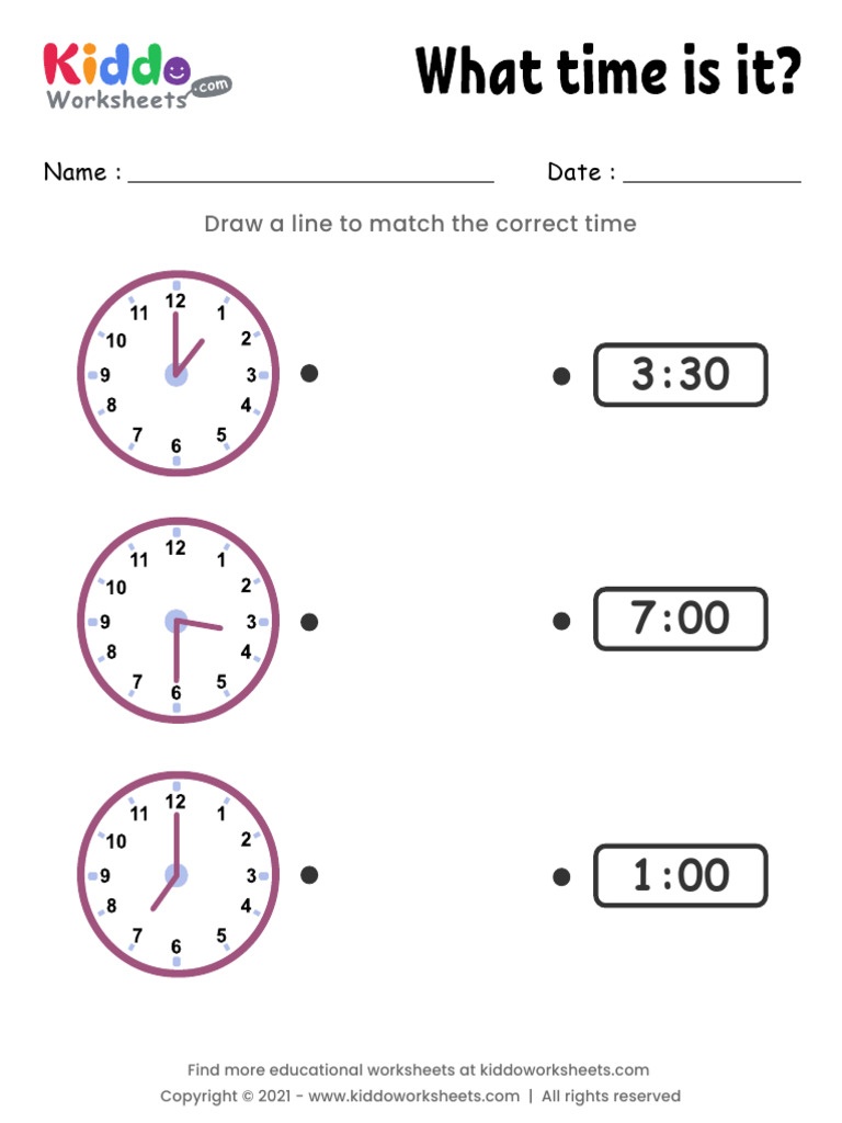 Match The Clock Worksheet 1 | PDF