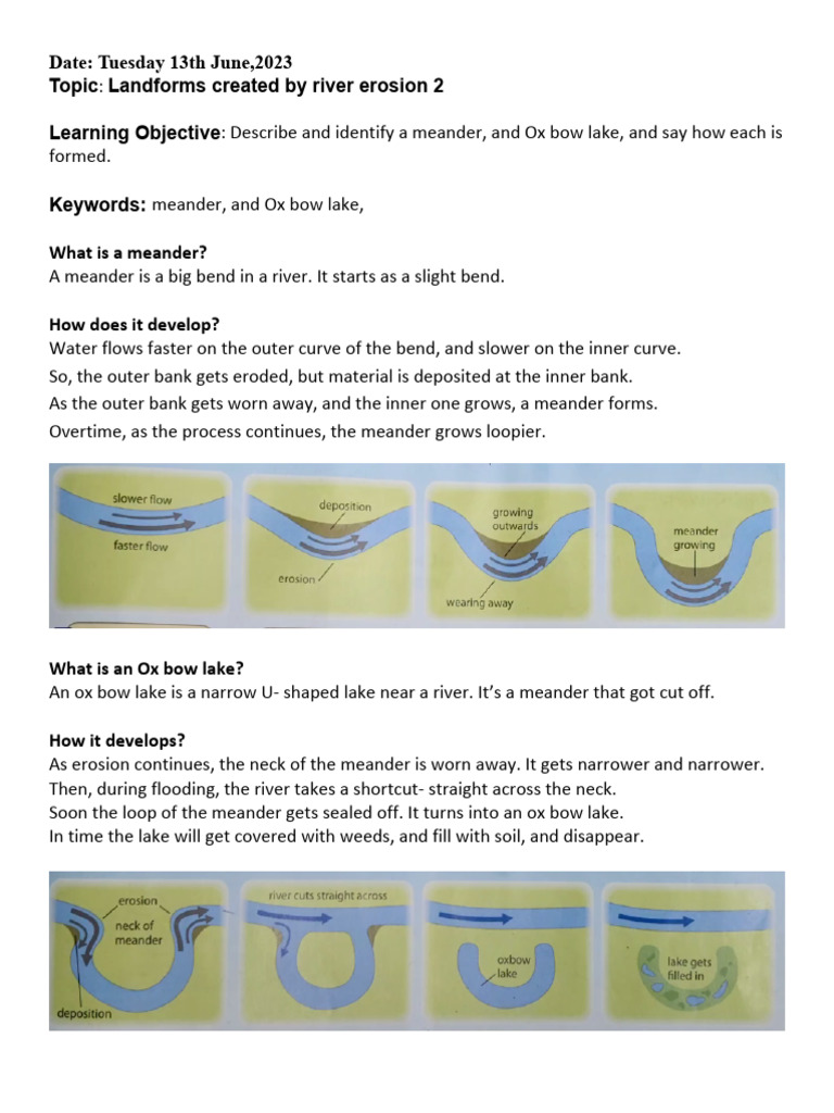Meanders and Oxbow Lakes Explained | PDF