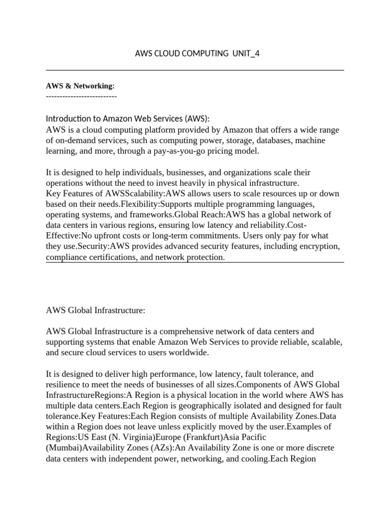 AWS Cloud Computing Unit 4 | PDF | Ip Address | Computer Network