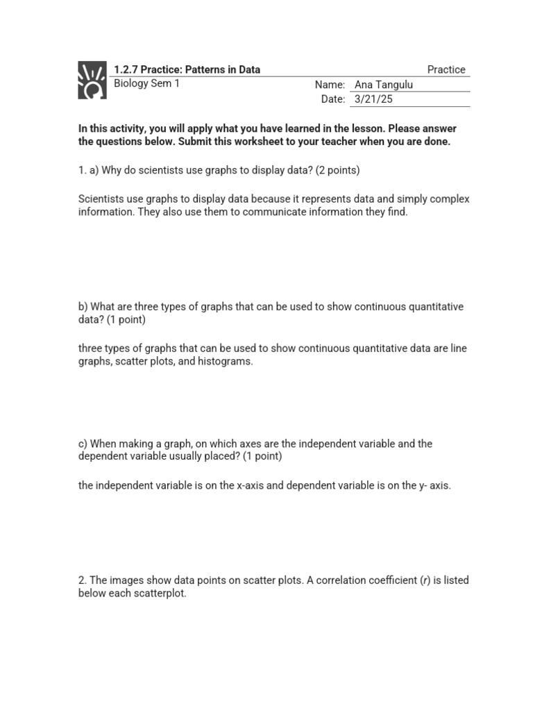Data Patterns Practice Worksheet | PDF | Scatter Plot | Statistical ...