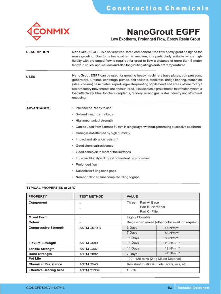 PDS22 - NanoGrout EGPF - CCNGPDS03Ver10713 PDF | PDF | Concrete | Epoxy
