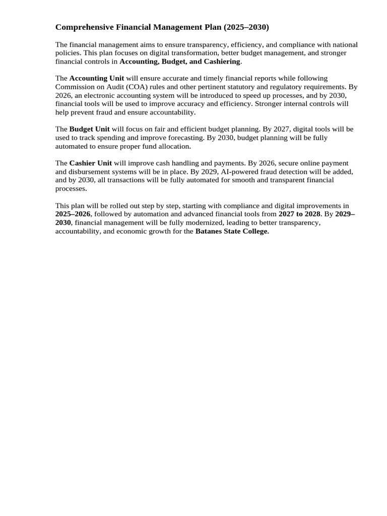 Comprehensive Financial Management Plan | PDF
