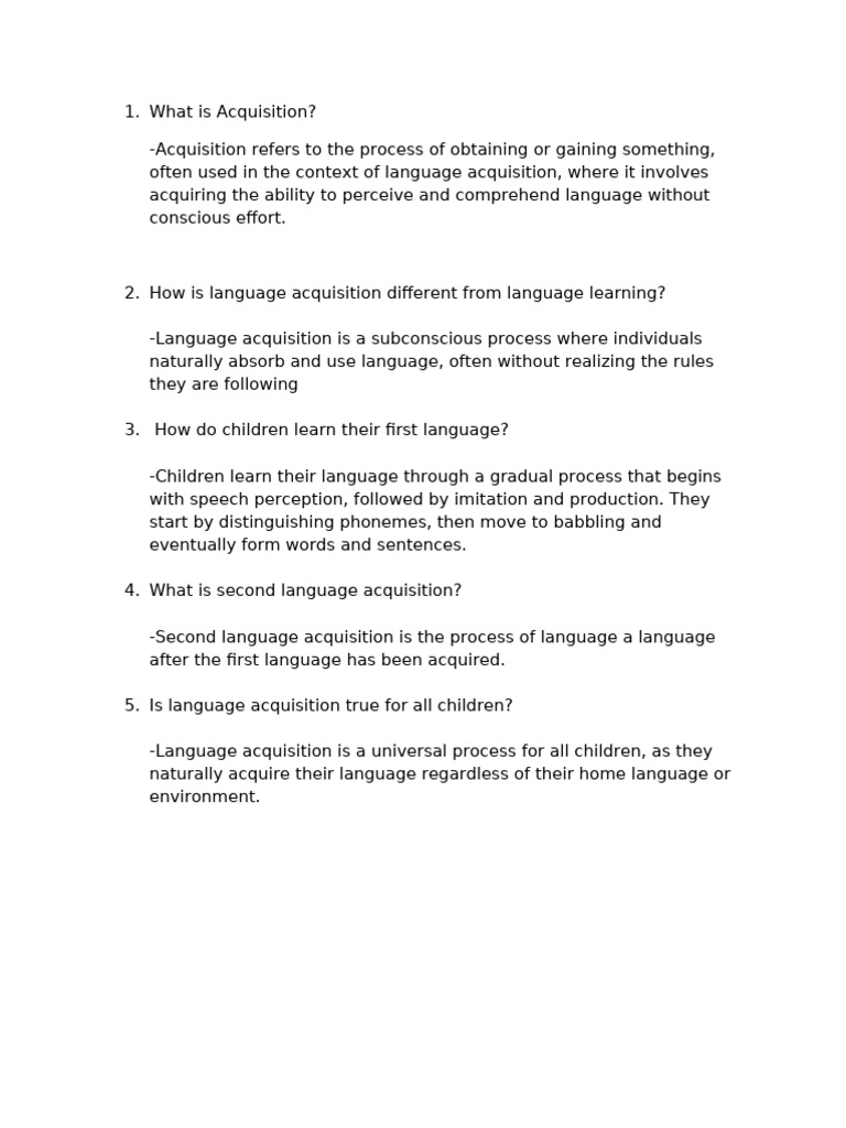 Understanding Language Acquisition Processes | PDF