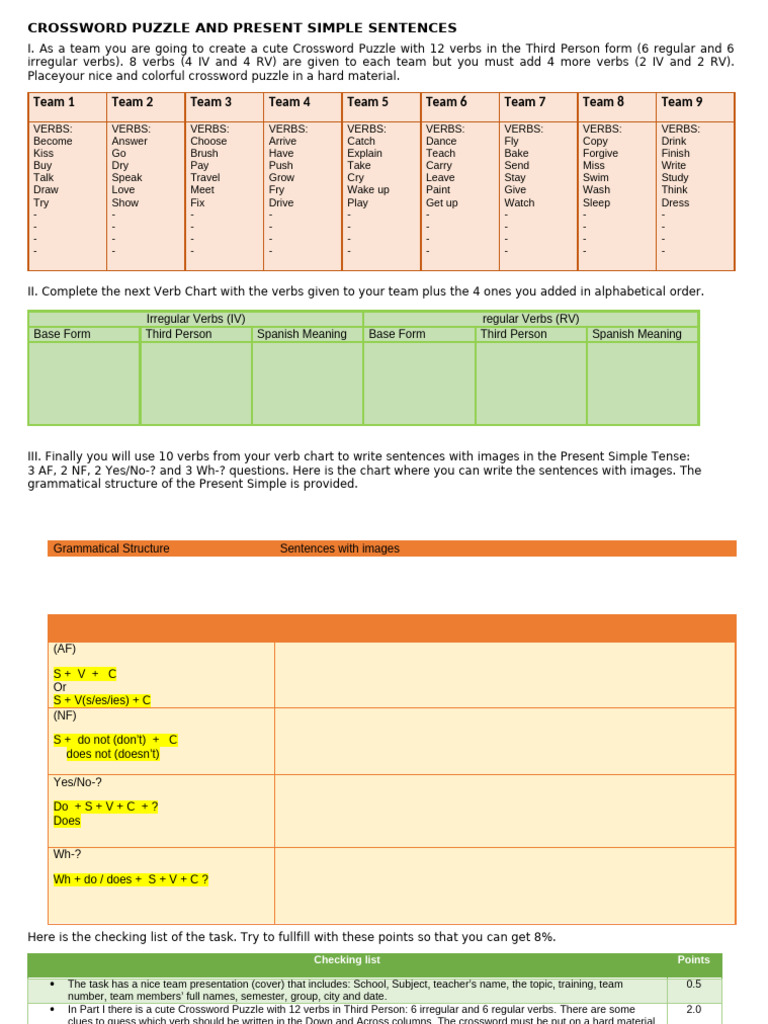 Crossword Puzzle with Present Simple Verbs | PDF | Verb | Languages