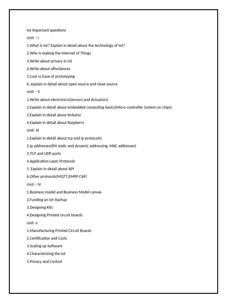 Iot Important Questions | PDF