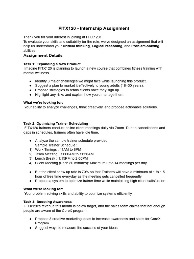 FITX120 - Internship Assignment | PDF