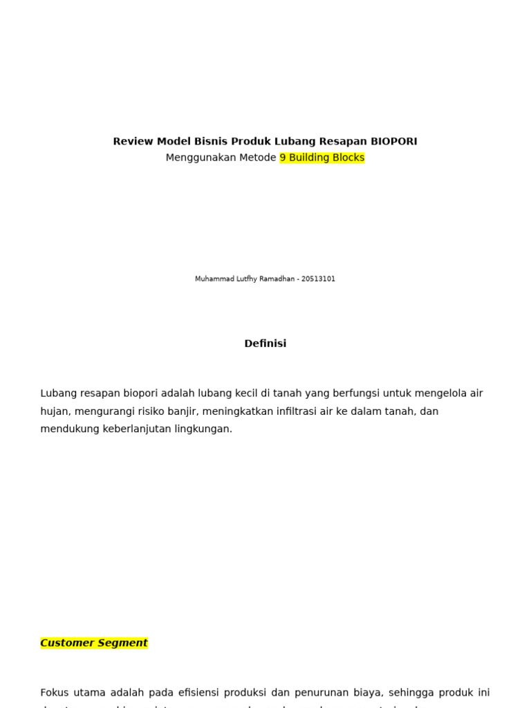 Review Model Bisnis Produk Lubang Resapan | PDF
