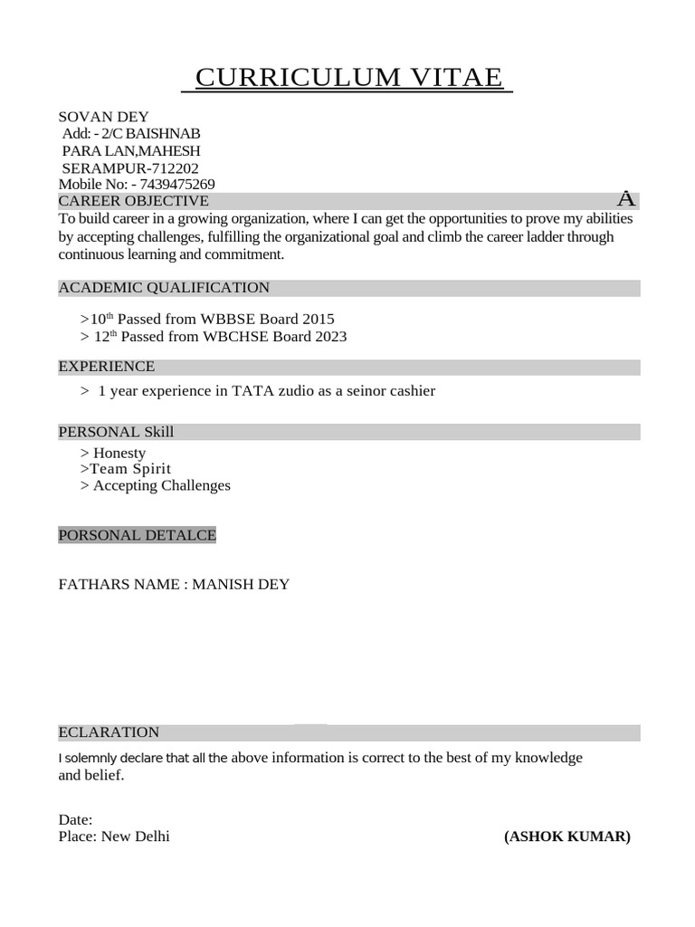 Curriculum Vitae: (Ashok Kumar) | PDF