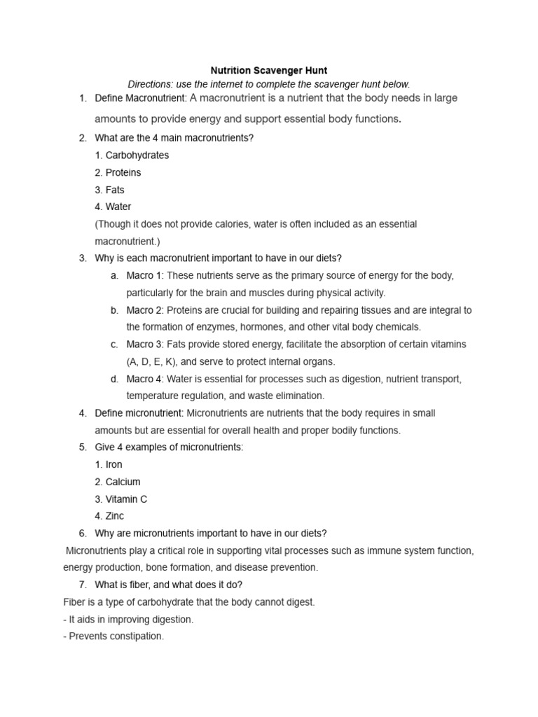 Nutrition Scavenger Hunt | PDF | Nutrients | Food Energy