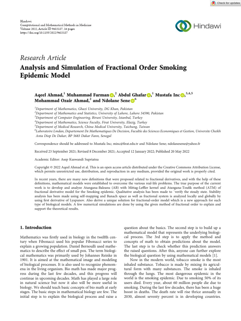 Computational and Mathematical Methods in Medicine - 2022 - Ahmad ...