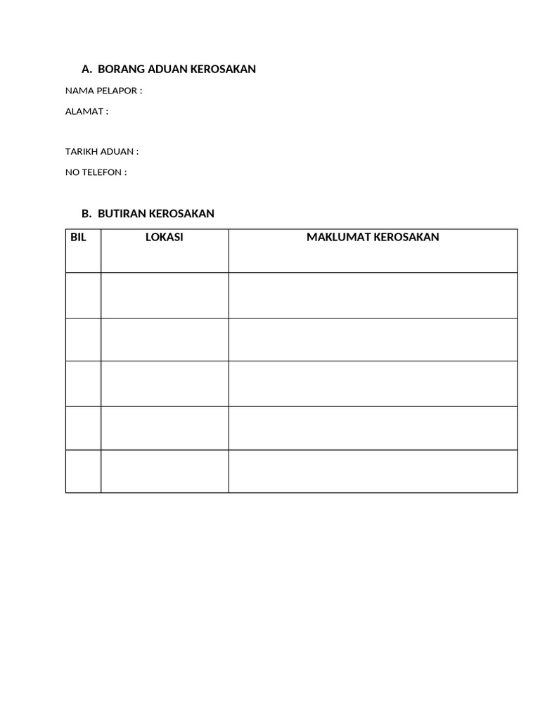 BORANG ADUAN KEROSAKAN | PDF