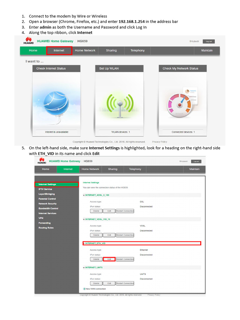 Spark HG659B Modem Setup Guide | PDF