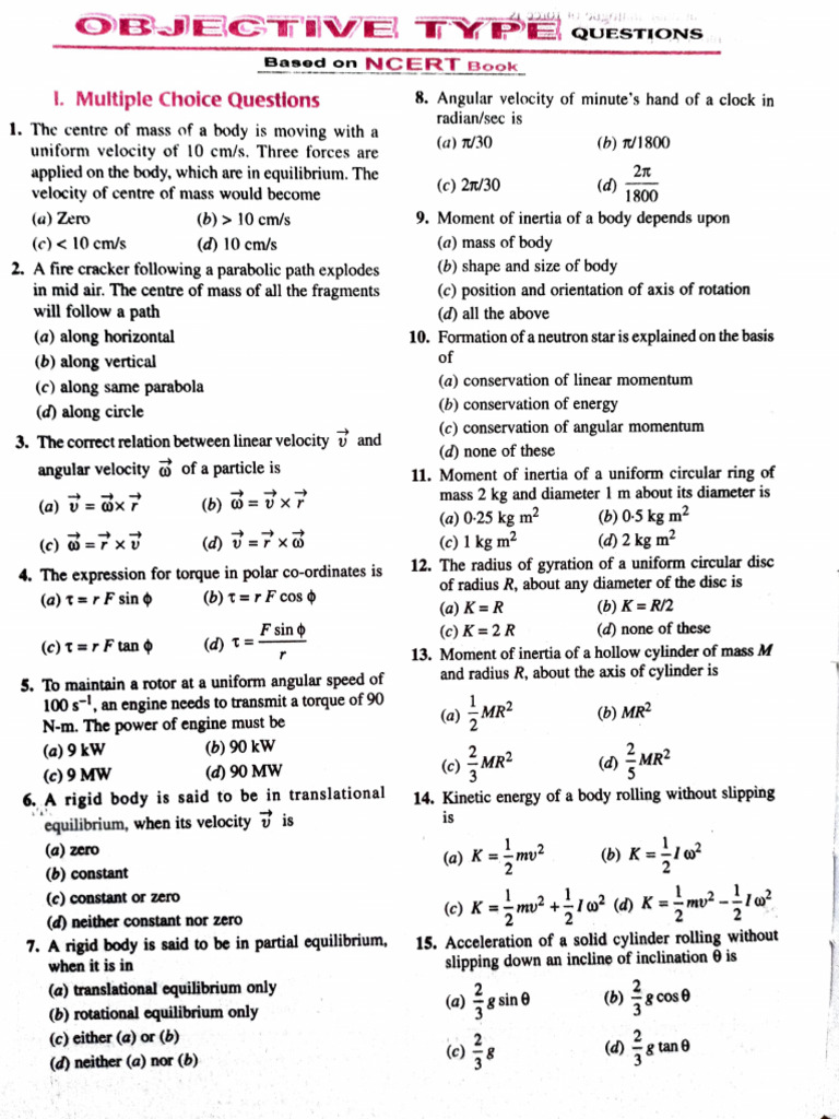 MCQ Assertion Reason System of Particles Rotational Motion | PDF | Quantity | Mechanical Engineering
