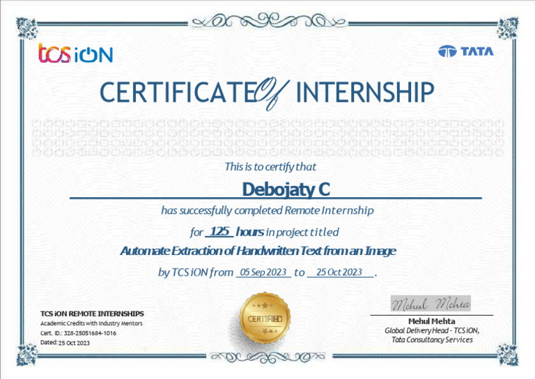 TCS iON Internship Certificate | PDF