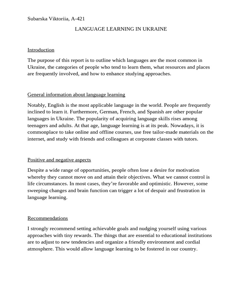 Report LANGUAGE LEARNING IN UKRAINE | PDF