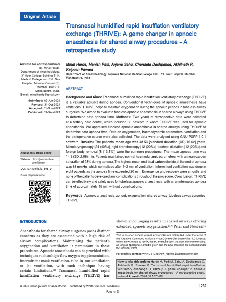 Transnasal Humidified Rapid Insufflation.10 | PDF | Anesthesia | Apnea