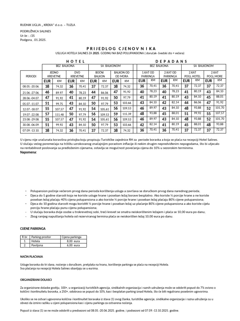 Prijedlog Cijena Za 2025. god.-EUR | PDF
