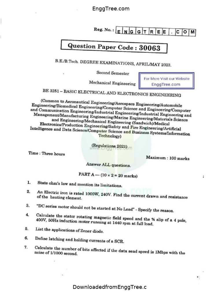 BE3251-BEEE QUS PAPER3 (1) Word CSC | PDF