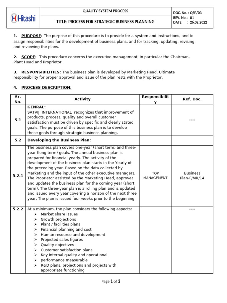 (QSP-03) Process For Business Planning & Strategy | PDF | Marketing | Quality Management System