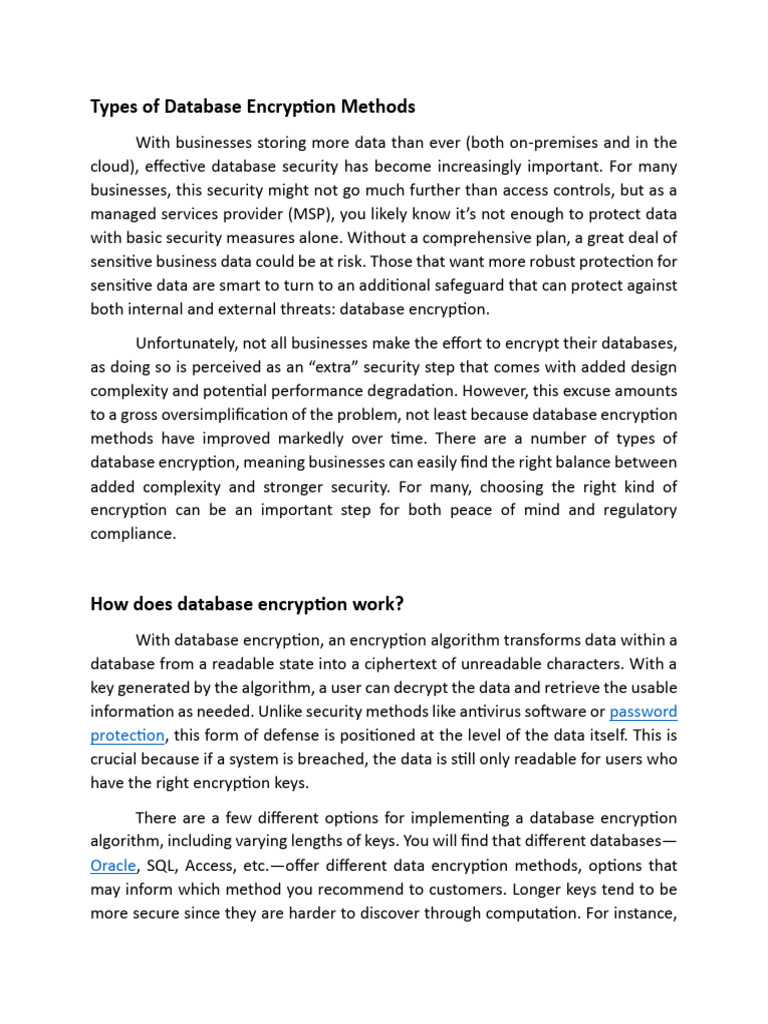 Types of Database Encryption Methods | PDF | Public Key Cryptography | Key (Cryptography)