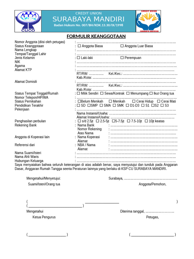 Formulir Keanggotaan | PDF