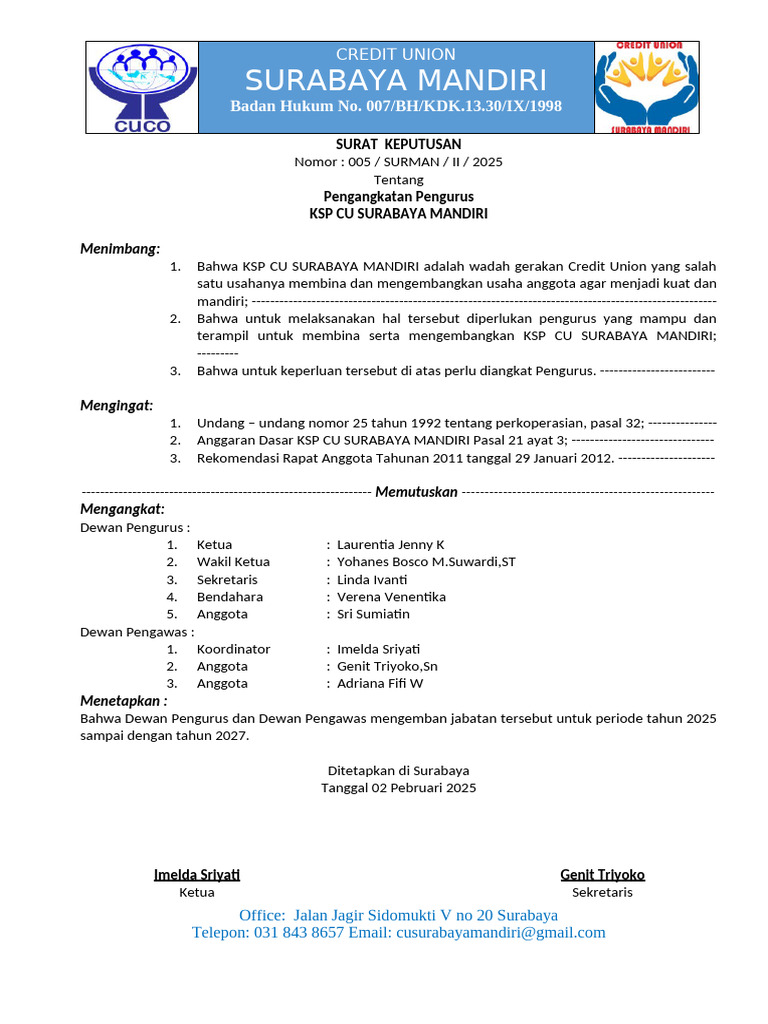 SK Pengangkatan Pengurus | PDF