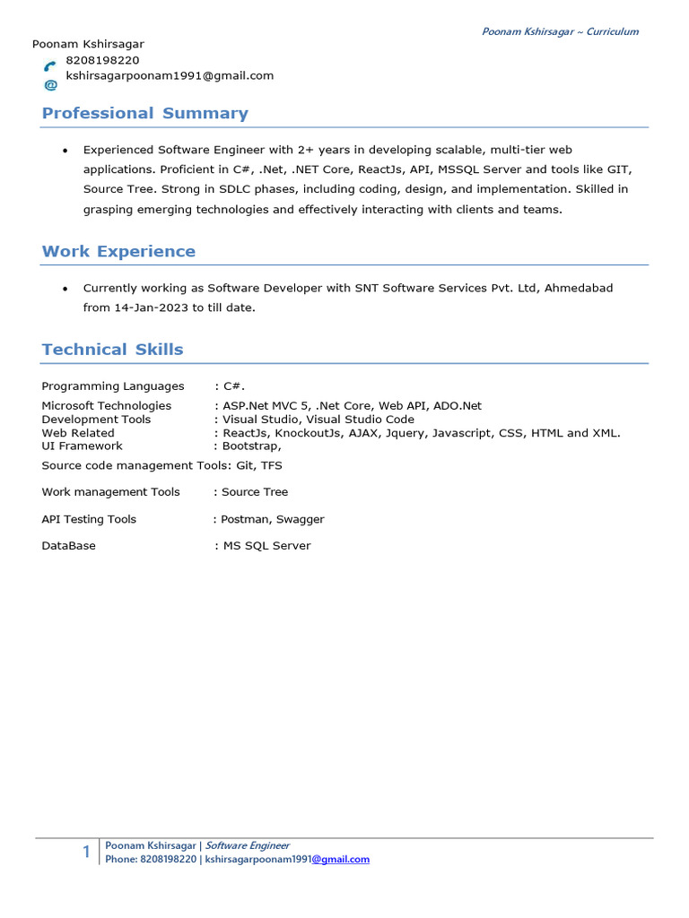 Poonam Kshirsagar - Resume | PDF | Microsoft Sql Server | J Query
