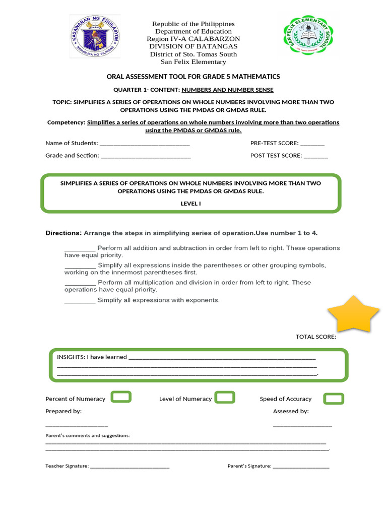 Grade 5 Math Oral Assessment Tool | PDF | Learning | Mathematics
