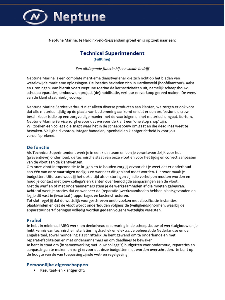 Vacature Technical Superintendent | PDF