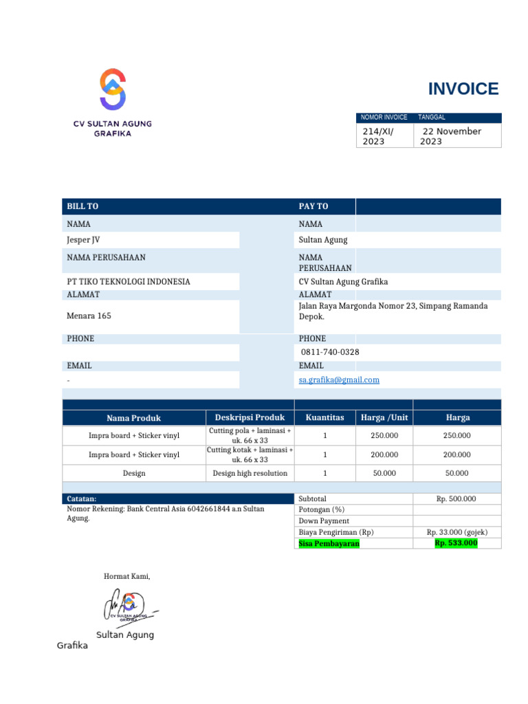 Invoice Pt Tiko_papan | PDF