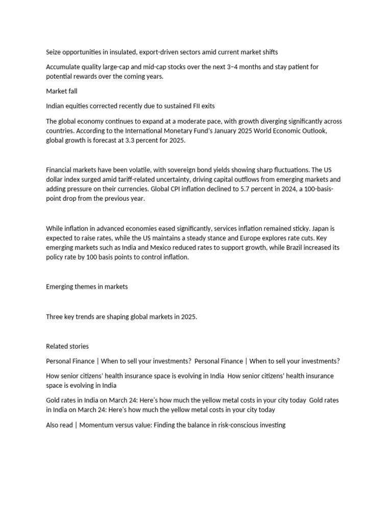 Seize Opportunities in Insulated, Export-Driven Sectors Amid Current Market Shifts | PDF ...