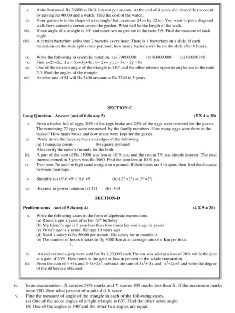 Maths Sample Paper Pdf