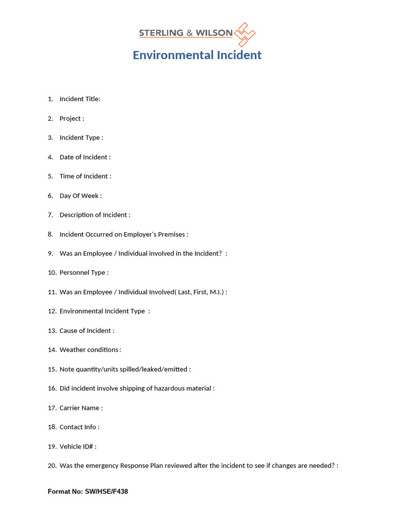 Environmental Incident Report Template | PDF