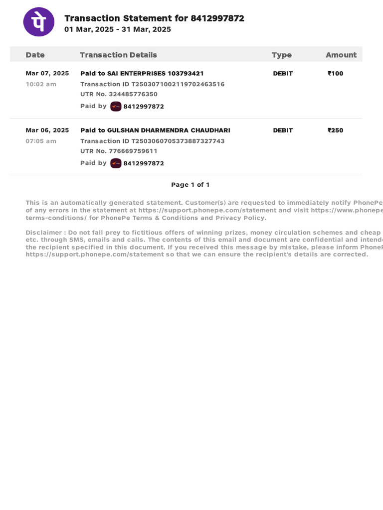 PhonePe Statement Mar2025 Mar2025 | PDF