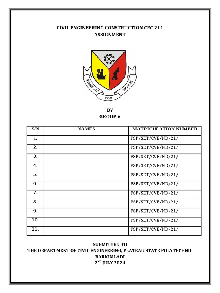 Civil Engineering CEC 211 Assignment | PDF