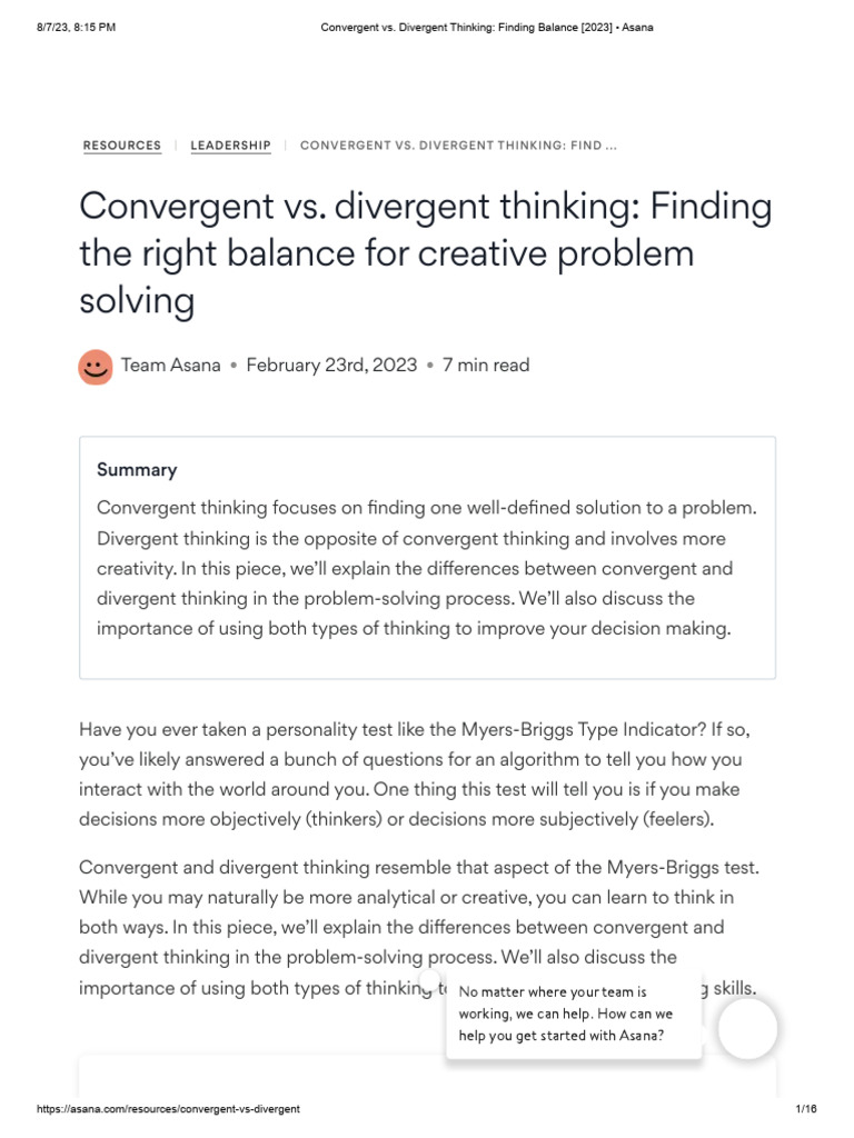 Convergent vs. Divergent Thinking Finding Balance | PDF | Thought ...