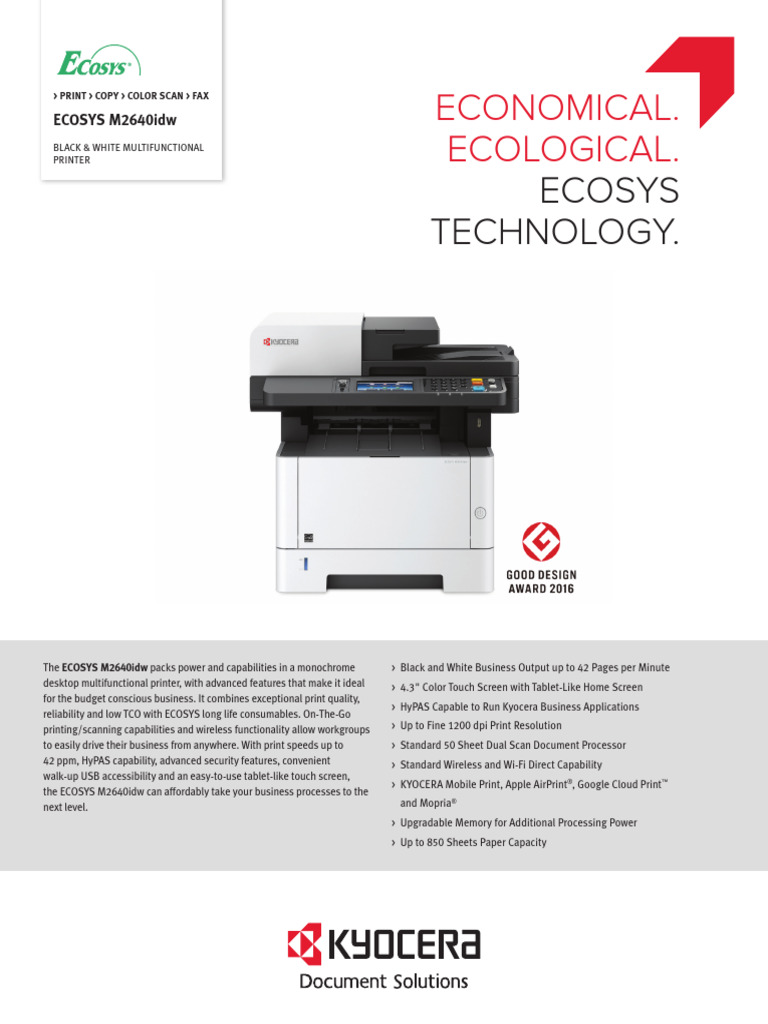 ECOSYS M2640idw Spec Sheet - FNL | PDF | Printer (Computing) | Fax