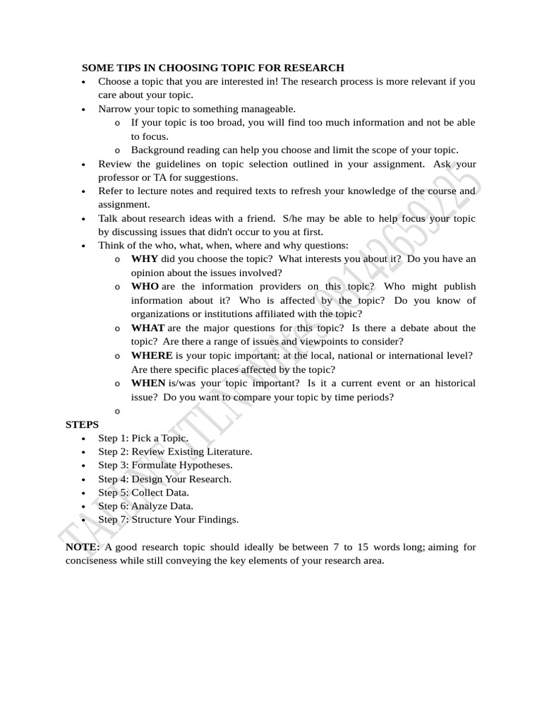 Some tips in choosing topic for a research | PDF