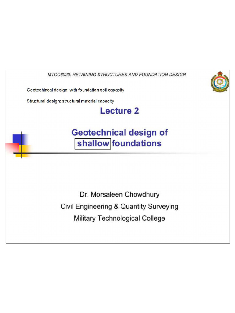 Lecture 2 - Geotechnical Design of Shallow Foundations | PDF
