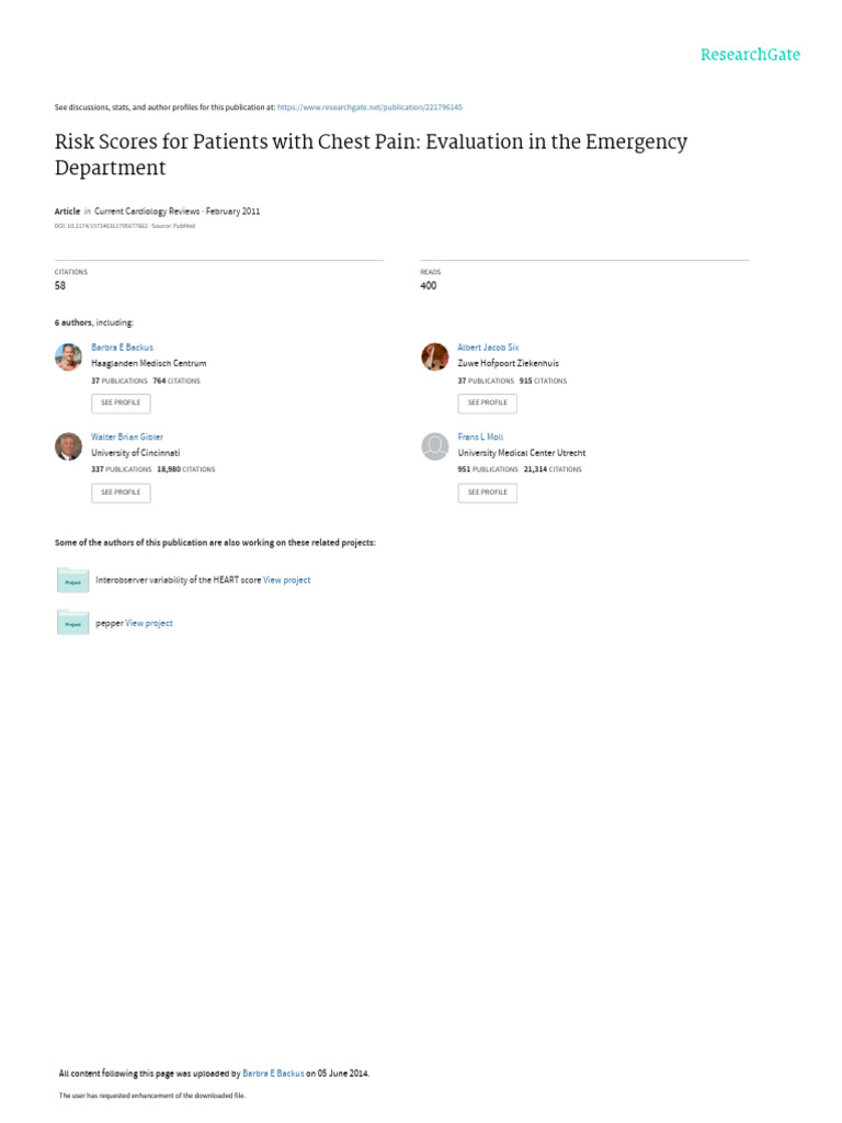 Chest Pain Risk Scores in Emergency Care | PDF | Myocardial Infarction ...